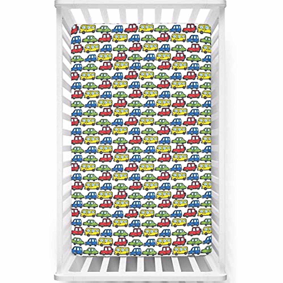 Car Themed Fitted Crib Sheet,Standard Crib Mattress Fitted Sheet Ultra Soft Material-Crib Mattress Sheet or Toddler Bed Sheet, 28“ x52“,Multicolor