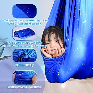 Sensory Swing for Kids Indoor & Outdoor Double Layer Therapy Cuddle Swing Hammock Chair with 360° Swivel Hanger Kit Adjustable Swing for Child and Adult with Aspergers Autism ADHD (Star Blue)