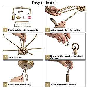 GEPOW Antique Gold Chandelier, Modern Dining Room Lighting Fixture, 8-Light Candle Style Hanging Chandelier for Living Room, Bedroom, Kitchen Island, Foyer, Dia 27”