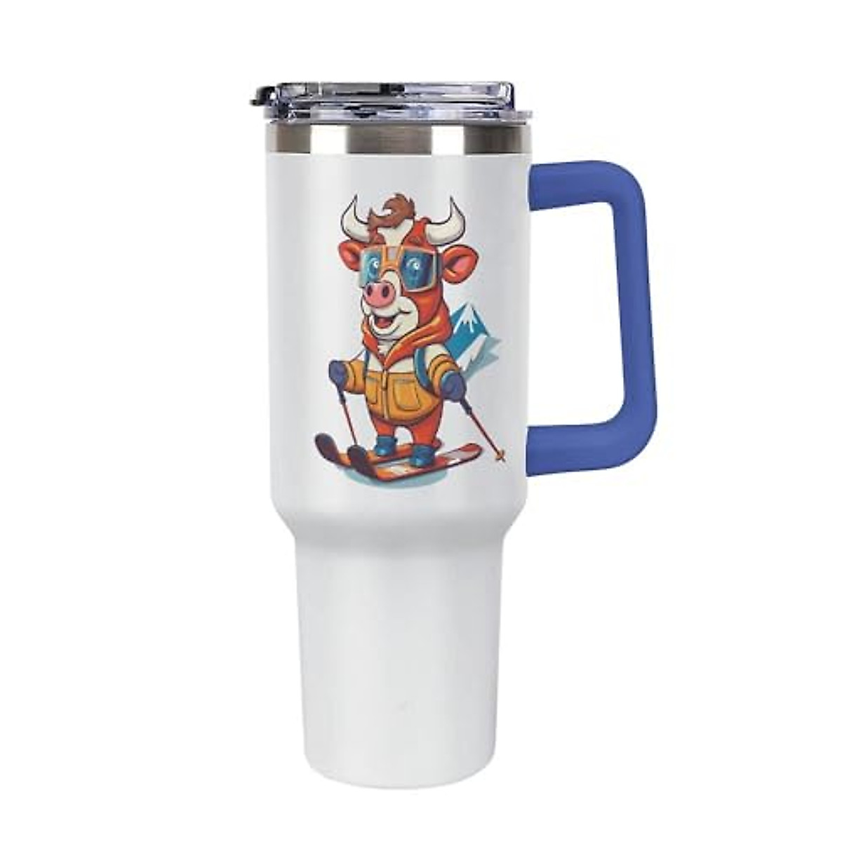 Ski Rider Cow Insulated Tumbler with Lid And Straw Stainless Steel Travel Coffee Mug 40oz Deep Blue-style