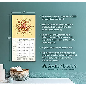 Hebrew Illuminations 2023 Wall Calendar by Adam Rhine | 16-Month Jewish Calendar With Candle Lighting Times (Sept 2022 - Dec 2023) | 12" x 24" Open | Amber Lotus Publishing