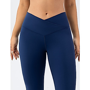Ukaste Women's Casual Bootleg Yoga Pants Flare V Crossover Waisted Workout Leggings (Dark Blue, M)