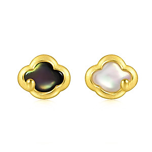 CHOW SANG SANG Cultural Blessings Daily Bliss 999 24K Solid Gold Lucky Ruyi Cloud with Mother of Pearl Stud Earrings for Women 92498E