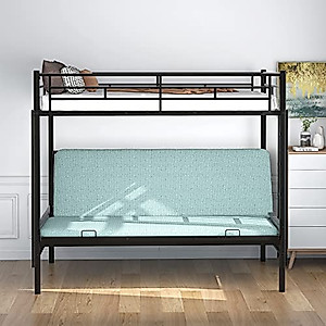 LZ LEISURE ZONE Metal Bunk Bed, Twin-Over-Futon Convertible Couch and Bed, Twin Over Full Bunk Bed with Ladder, No Box Spring Needed, Black