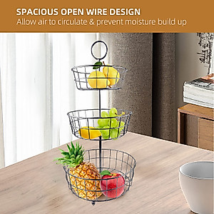 3 Tier Fruit Basket Regal trunk & Co, Elegant French Country Wire Baskets, Three Tiered Wire Basket Stand for Vegetables, Bread & More for Countertop or Hanging, Christmas or Birthday Present