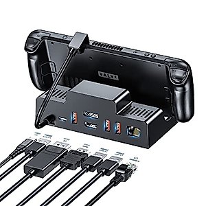 Docking Station for Steam Deck/ROG Ally, 7-in-1 Steam Deck Dock Stand with HDMI 2.0+DP 1.4 4K@60Hz, 3 USB-A 3.1 gen 2,Gigabit Ethernet and Fast Charging USB-C Port Compatible with Steam Deck/ROG Ally