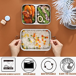 Leak-Proof Stainless Steel Bento Lunch Box - Adult Lunch Container with Safety Latch, Chopsticks and Spoon Included - Easy to Clean & Dishwasher Safe - Get Your Meal on the Go with our Metal Bento Box