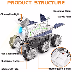 KJIXYUNG Mars Rover Remote Control Car for Boys 4-7, Space Explorers Toys RC Cars for Boys Age 8-12, Moon Rover with 2.4Ghz Remote Control, Astronaut Model, 6 Laterally Movable Wheels, Rechargeable