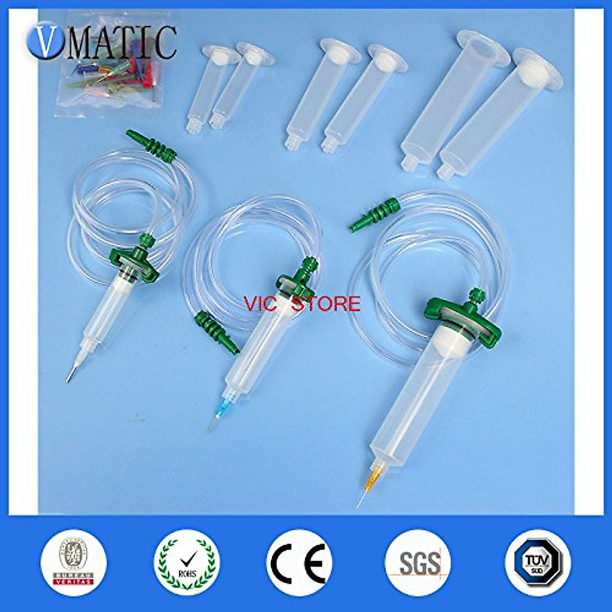 Liquid Dispensing Adhesive Glue Plastic Pneumatic Syringe + Dispenser Syringe Adapter Fitting Valve 5/10/30 Cc Ml + Syringe Needles