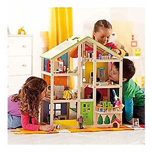 All Seasons Kids Wooden Dollhouse by Hape | Award Winning 3 Story Dolls House Toy with Furniture, Accessories, Movable Stairs and Reversible Season Theme L: 23.6, W: 11.8, H: 28.9 inch