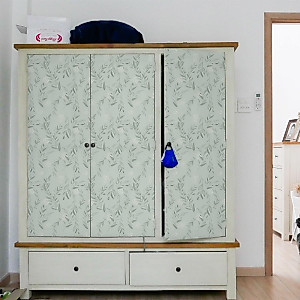 Sage Green Leaf Peel and Stick Wallpaper Boho Green Floral Contact Paper for Cabinets and Drawers Removable Self Adhesive Farmhouse Wallpaper for Bathroom Waterproof Modern Contact Paper 79inL 17.3inW