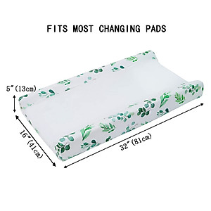 Changing Table, Easycare Soft Cotton, Beautifully Printed Changing Table Cover (Green Leaves, White Plush)