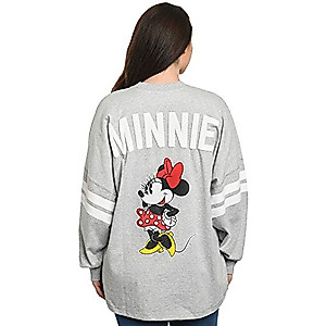 Disney Womens Long Sleeve Jersey Oversized Minnie Mouse (Heather Grey, Large)
