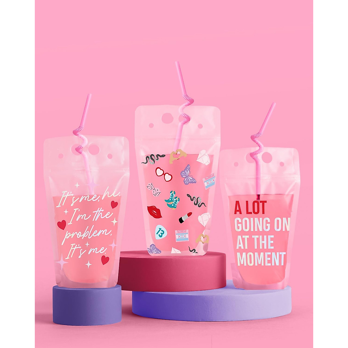 xo, Fetti Eras Party Clear Drink Pouches - 15 pcs | Concert Party Sippers, Bachelorette Decorations, Birthday Drinkware, Bridesmaid Supplies