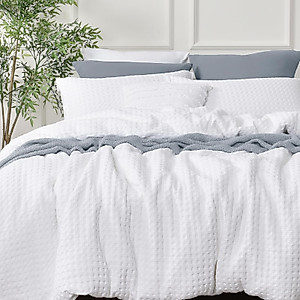 David's Home 100% Cotton Duvet Cover Set Twin Size, Waffle Weave Duvet Cover with Pillow Shams, 2pcs Ultra Soft and Breathable Comforter Cover Set, 68x90 Inches, White