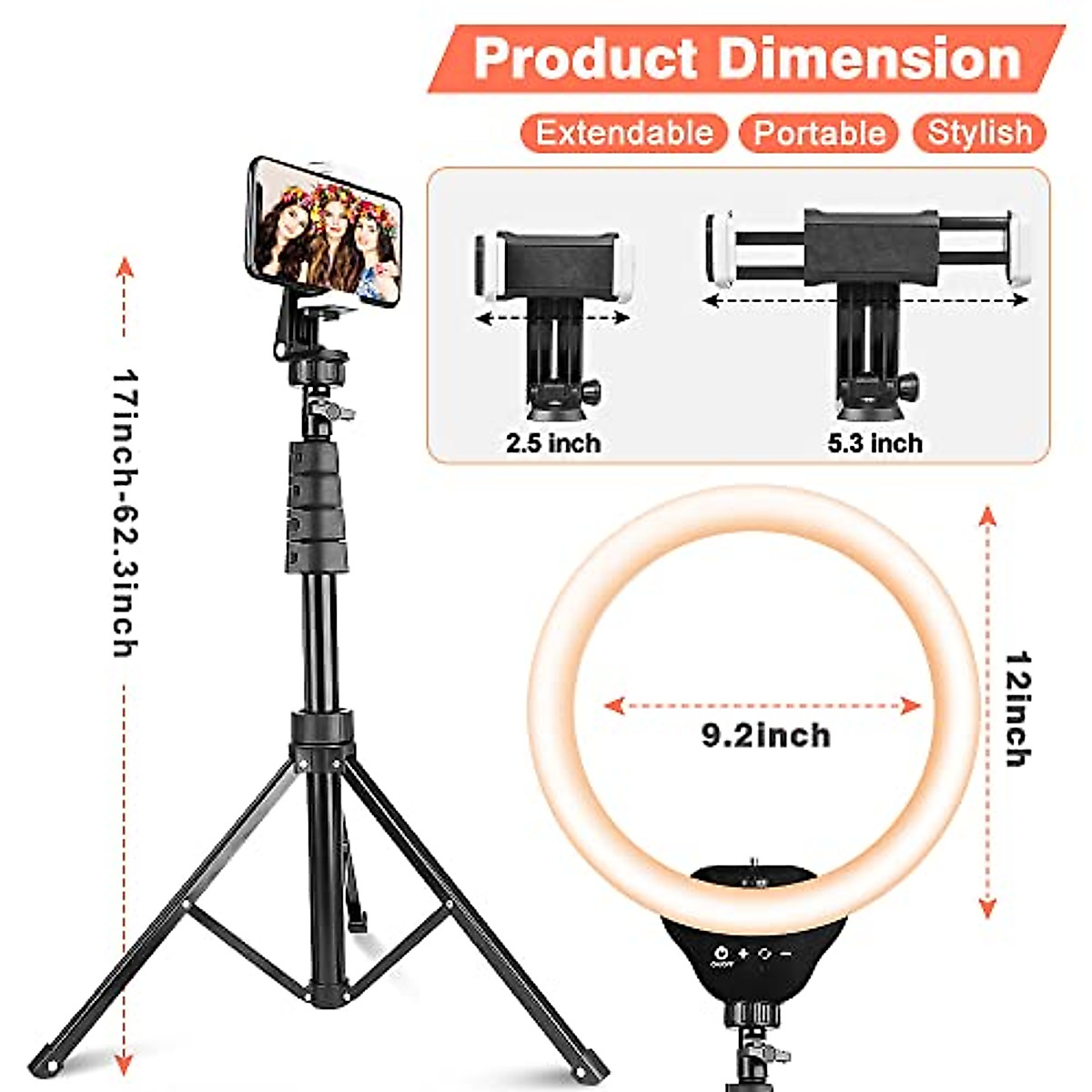 Aureday 12” LED Ring Light with Stand and Phone Holder, Video Light 3000K-6000K Dimmable Selfie Ringlight for YouTube Video/Live Stream/Makeup