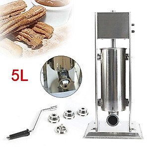 Commercial Churros Maker Machine 5L Stainless Steel Spanish Churros Making Machine + 4 Nozzles Manual Spanish Donuts, Heavy Duty Churros Machine For Home Restaurants Bakeries Use