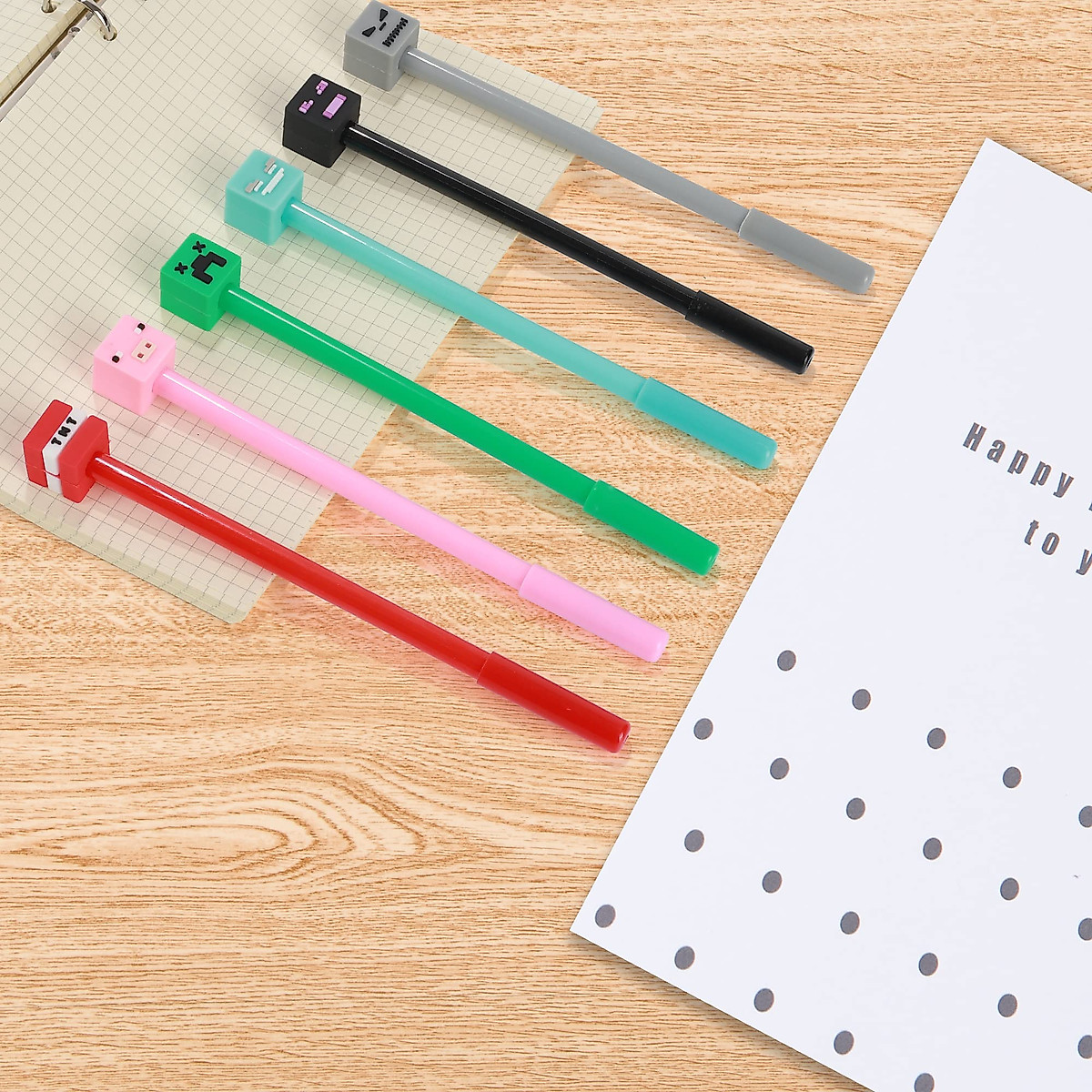 EREGANTO 24 Pcs Pixel Miner Themed Assorted Gel Pens Party Favor Mine Pixel Craft Classroom Rewards Prizes Goody Bag Treat Bag Stuffers