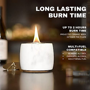 Project52 White Marble Tabletop Fire Pit Bowl - Indoor Outdoor Fire Pit Table Top - Indoor Fire Pit Bowl - Indoor S'Mores Maker - Mini Fire Pit for Table - Mini Smores Fire Pit