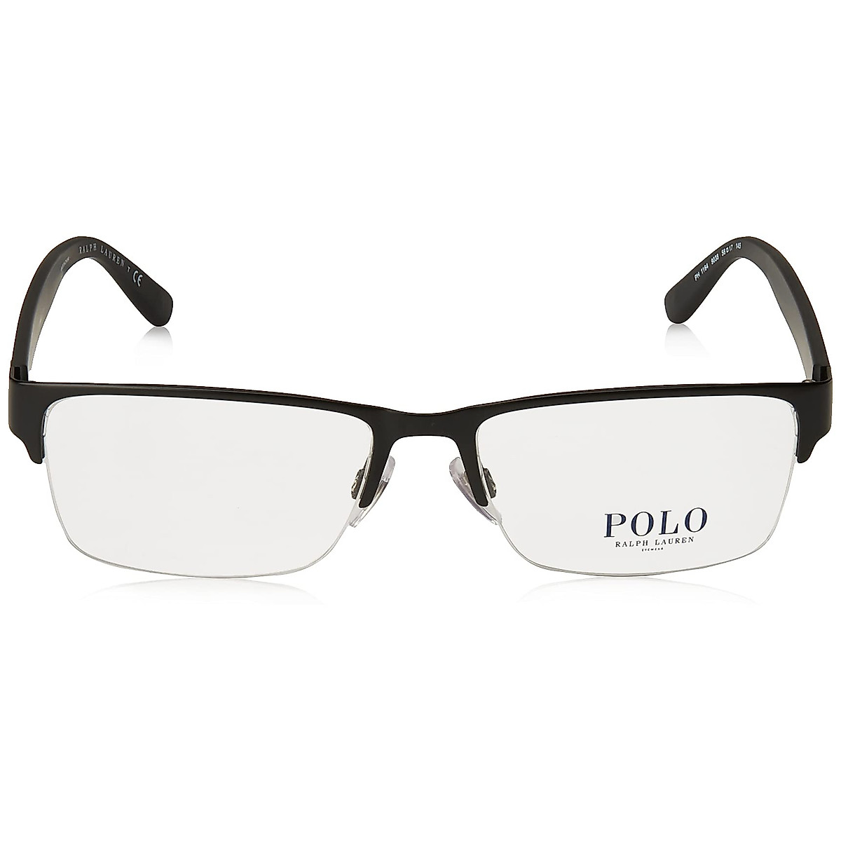 Polo Ralph Lauren Men's PH1164 Rectangular Prescription Eyewear Frames, Matte Black/Demo Lens, 56 mm