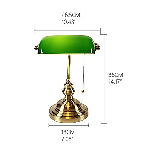 Newrays Glass Bankers Desk Lamp with Pull Chain Switch Plug in Fixture (Green)