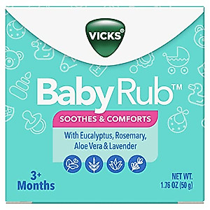 Vicks BabyRub, Chest Rub Ointment with Soothing Aloe, Eucalyptus, Lavender, and Rosemary, from The Makers of VapoRub, 1.76 oz, 6 Count (Packaging May Vary)