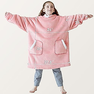 EHEYCIGA Wearable Blanket Hoodie with Pockets and Sleeves, Flannel Fleece Hooded Blanket for Women Men Adults and Kids, Pink, Extended Oversize