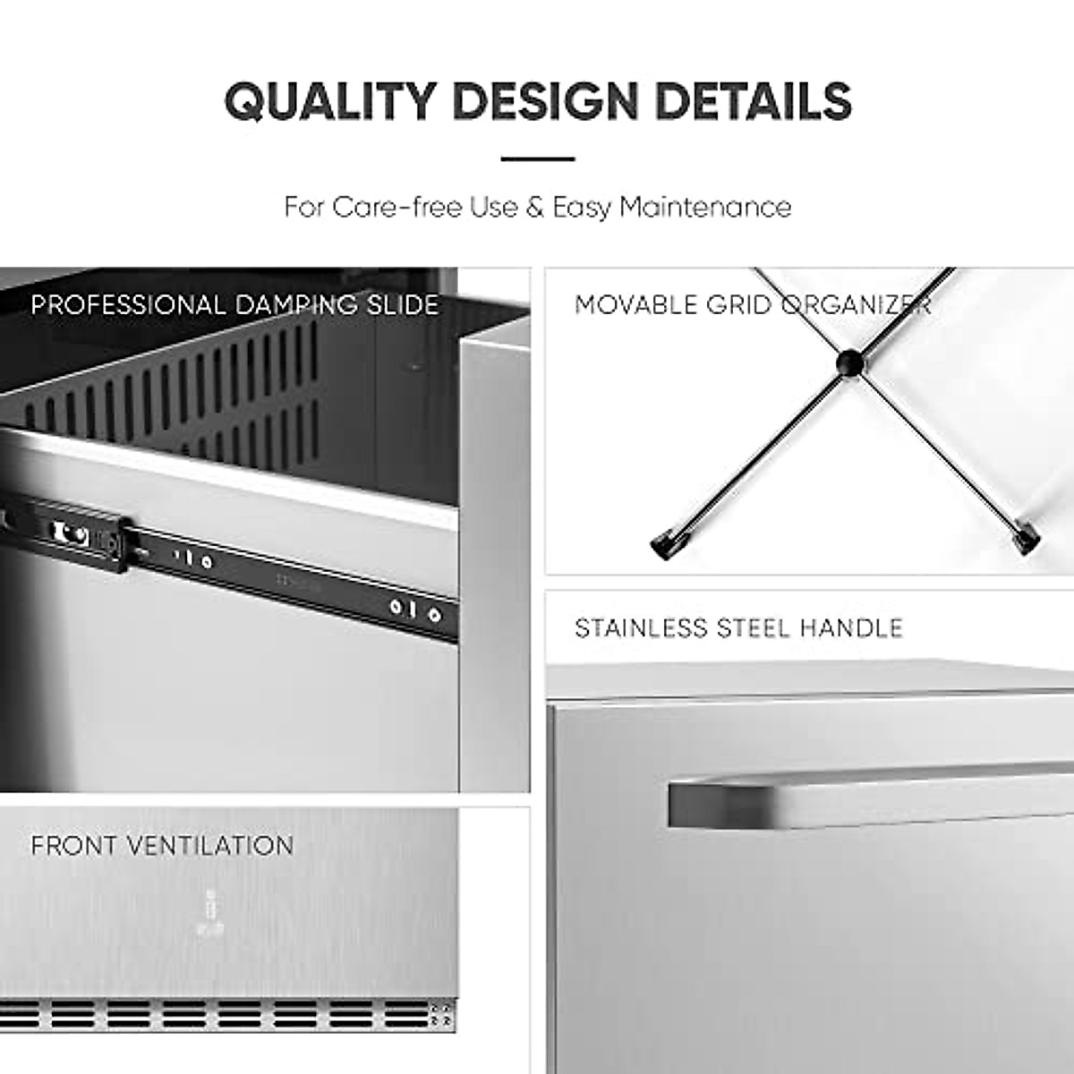 ICEJUNGLE Stainless Steel Refrigerator, Undercounter/Built-in 24" Refrigerators with 2 Drawer, Full Size Fridge for In/Outdoor Use, Premium Stainless Steel Refrigerator with Advanced Cooling System