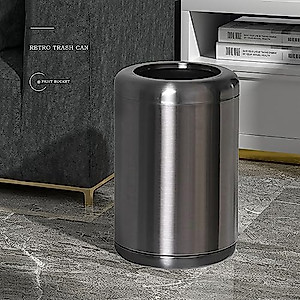 LEASYLIFE Brushed Stainless Steel Trash can,Open Top Wastebasket Bin,Garbage Can for Bathroom,Living Room,Office,Kitchen,Bedroom,Hotel (Black Gold)