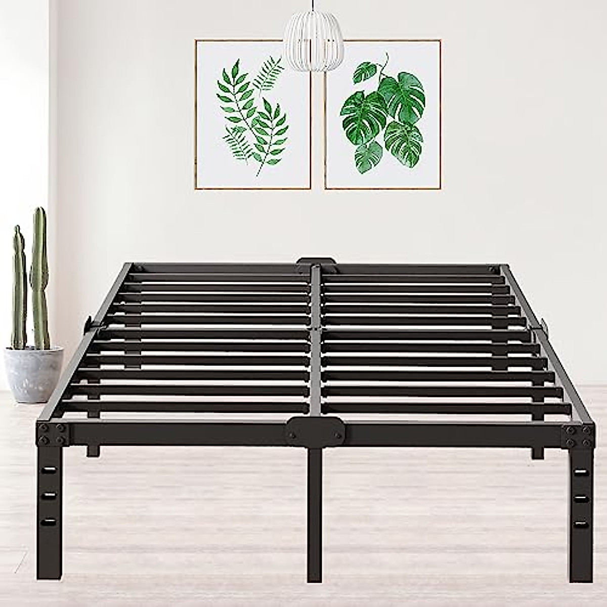 LIJQCI 18 Inch Queen Bed Frame, Heavy Duty Platform Metal Bed Frame Queen Size No Box Spring Needed, Non-Slip Steel Slat Support Up to 3000 lbs/Easy Assembly/Noise Free/Black
