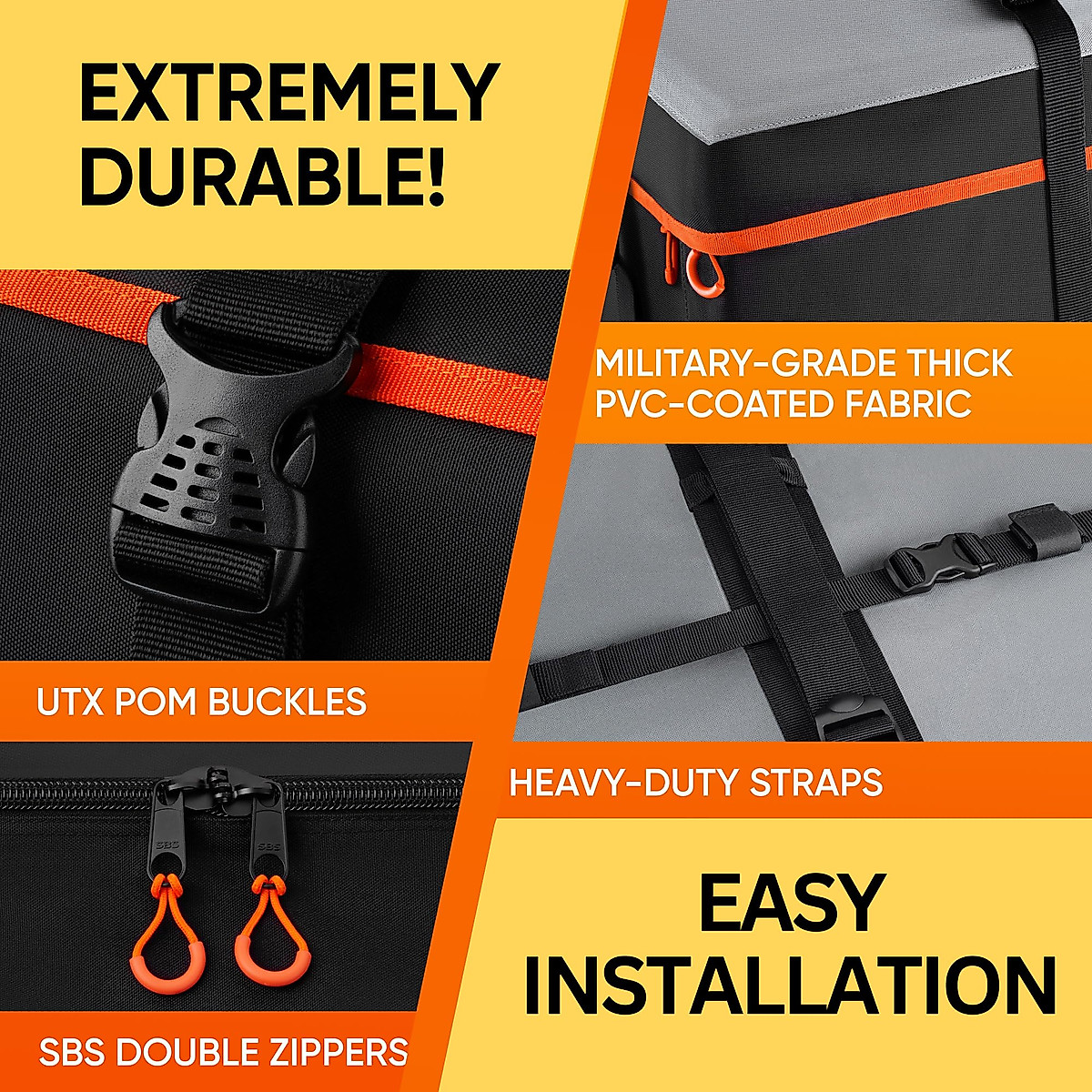 BagMate Military-Grade Waterproof Roof Bag - Rooftop Cargo Carrier – XXL 23 Cubic Feet. with 4 Door Hooks, Zipper/Buckle Closure, Extra Strap – Black Roof Bag for Cars with or Without Rack