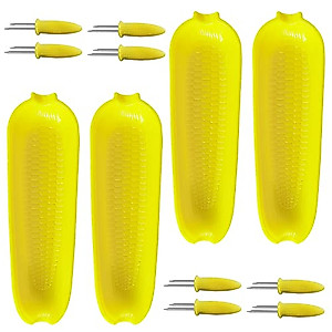 4pcs Corn Cob Holders Corn Holders Corn Skewers Corn Cob Skewer BBQ Twin Prong Holders, and 4 Corn Dishes for Corn on the Cob