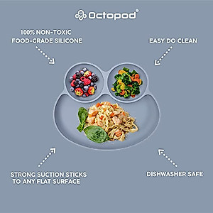 Abiie Octopod Frog Silicone Plates with Suction - Spill Proof, Easy to Clean - BPA-Free Bowl - Suction Plates for Baby and Toddler - Training & Feeding Divided Grip Dish (Pink Lavender)