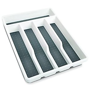 Perfect Life Ideas 5 Compartment Silverware Tray for Kitchen Drawers, Small Drawer Organizer - Soft Nonslip Utensil Drawer Holder with Soft Grip Lining - Compact Cutlery Tray