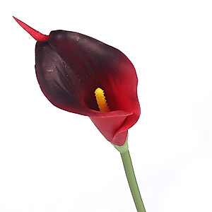 JUSTOYOU 20pcs Artificial Calla Lily 13" Fake White Flowers Wedding Bouquet Real Touch Latex Flower for Bride Wedding Home Decor (Dark Red)