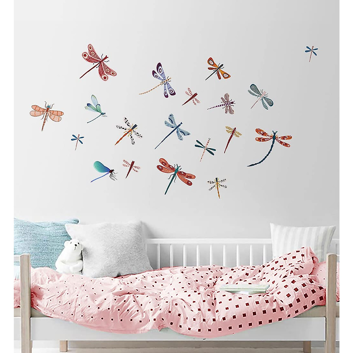 Watercolour Dragonfly Wall Decals，Dragonfly Sticker for Nursery，Lovely Animal Window Clings Decoration Wallpaper Mural for Kid’s Room Classroom School