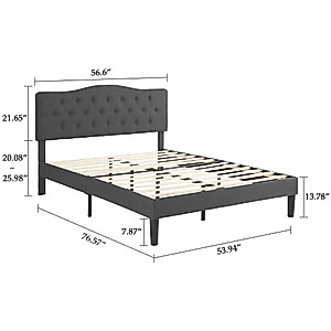VECELO Full Size Upholstered Platform Bed Classic Diamond Stitched Cloth Panel Headboard/Mattress Foundation/Easy Assembly/Strong Slat Support,Dark Grey