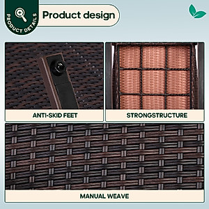 Niubya 3 Piece Wicker Rocking Chair Patio Furniture Sets, Outdoor Wicker Bistro Rattan Chair Conversation Sets with Cushions and Coffee Table, Navy and Brown