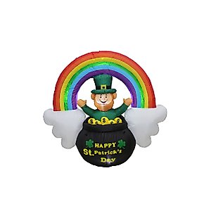 BZB Goods 4 Foot Tall Saint Patrick's Day Inflatable Green Leprechaun in Pot of Gold with Rainbow and Cloud Pre-Lit LED Lights Indoor Outdoor Lawn Yard Holiday Decoration Blow up Home Garden Decor