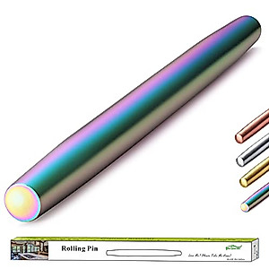 Berglander Rainbow Rolling Pin, 16.7 Inches Stainless Steel Colorful Matte Finish with Rainbow Titanium Plating Rolling Pin for Baking Pizza Dough, Pie, Cookie, Gift Ideas for Bakers.