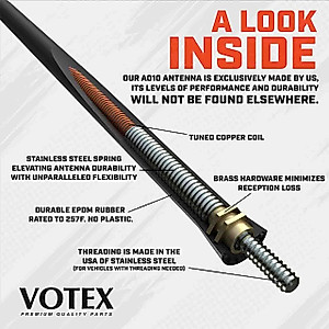 Votex Black Short Rubber 6 3/4" Universal Antenna Kit - Car Wash Proof, Easy Setup, Enhanced Reception with Copper Coil, USA Stainless Steel Threading, Flexible & Durable Fits Cars, Trucks, SUVs