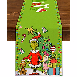 Nepnuser Green Christmas Table Runner Welcome to Whoville Believe Theme Party Decoration Xmas Winter Holiday Home Kitchen Island Decor 72Inches Long (Green, 13" x 72")