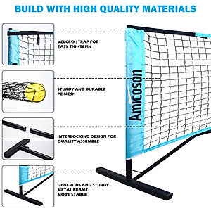 Amicoson Pickleball Set with 22FT Net, 4 Wooden Paddles, 8 Balls, 1 Carrying Bag, 1 Backpack, 2 Rolls of Court Tape & 1 Measuring Tape