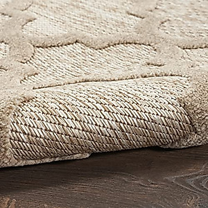 Nourison Easy Care Moroccan Natural Beige 5' x 7' Area -Rug, Trellis, Easy -Cleaning, Non Shedding, Bed Room, Living Room, Dining Room, Backyard, Deck, Patio (5x7)