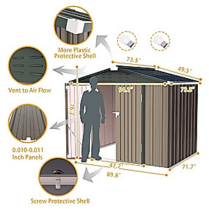 UDPATIO Outdoor Storage Shed 8x6 FT, Metal Garden Shed for Bike, Garbage Can, Tool, Lawnmower, Outside Sheds & Outdoor Storage Galvanized Steel with Lockable Door for Backyard, Patio, Lawn, Brown