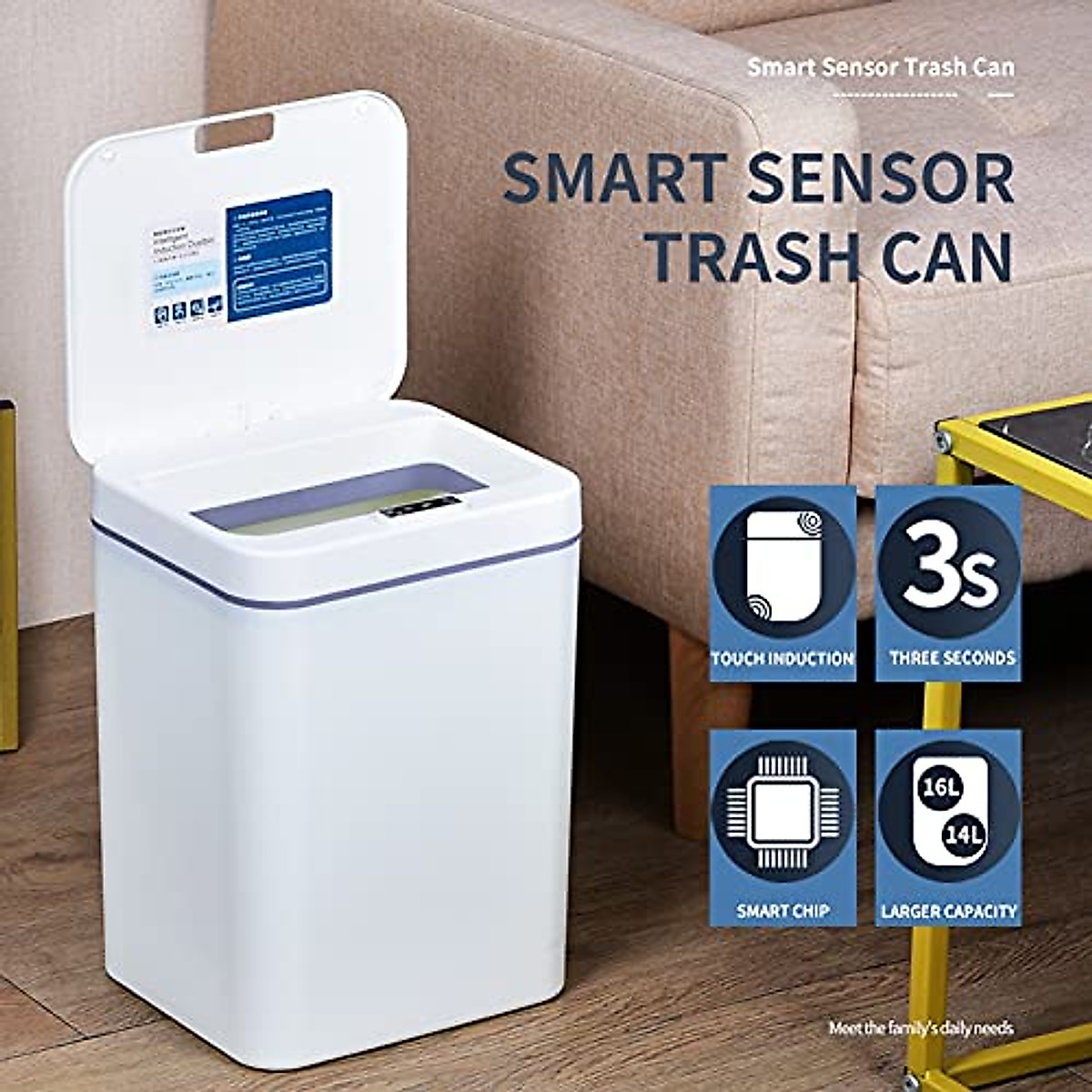 Xuanmo Automatic Sensing Trash Can, Smart Waterproof Non-Contact Motion Sensor Dustbin 16 Liters Waste Bin with Lid, Suitable for Kitchen, Living Room, Bathroom, Office, Bedroom (Color : Pink)