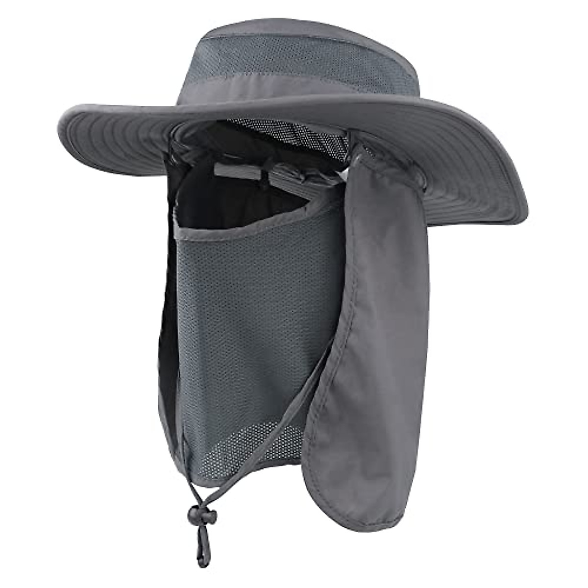 Outdoor Sun Hat UPF 50 Protection Waterproof Fishing hat Face Cover Summer Neck Flap Hat Dark Gray