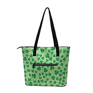 Women's Large Capacity Work Tote Bags Leather Big Purses And Handbags Ladies Waterproof Big Shoulder Commuter Bag Compatible with St Patricks Day Green Shamrock Clover Leaf Grass