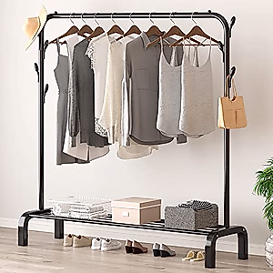 ZBYL Garment Rack Wardrobe Clothes Rack, Metal Freestanding Clothing Rack Closet Organizer for Hanging Clothes, Portable Storage Shelves Standard Rod with Bottom Rack, 115×150cm