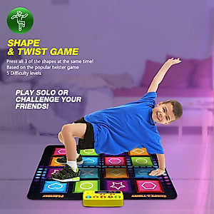 PlayRoute Shape & Twist Dance Mat | 3 Fun Educational Shape Games Mat for Kids Ages 4-8 | Electronic Gift Toy for Girls & Boys Ages 4 5 6 7 8 Years Old | Brain & Memory STEM Toy for Kids